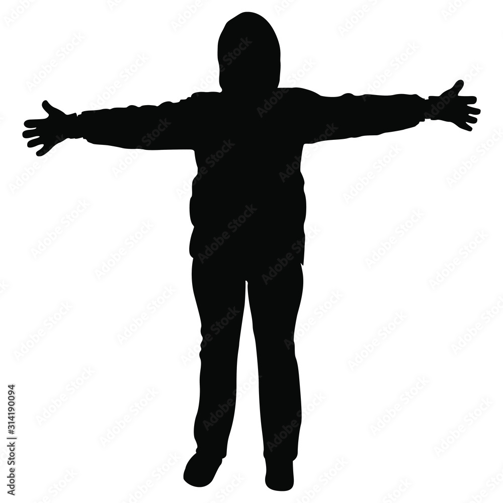 Isolated vector illustration. Human standing silhouette with open arms ...