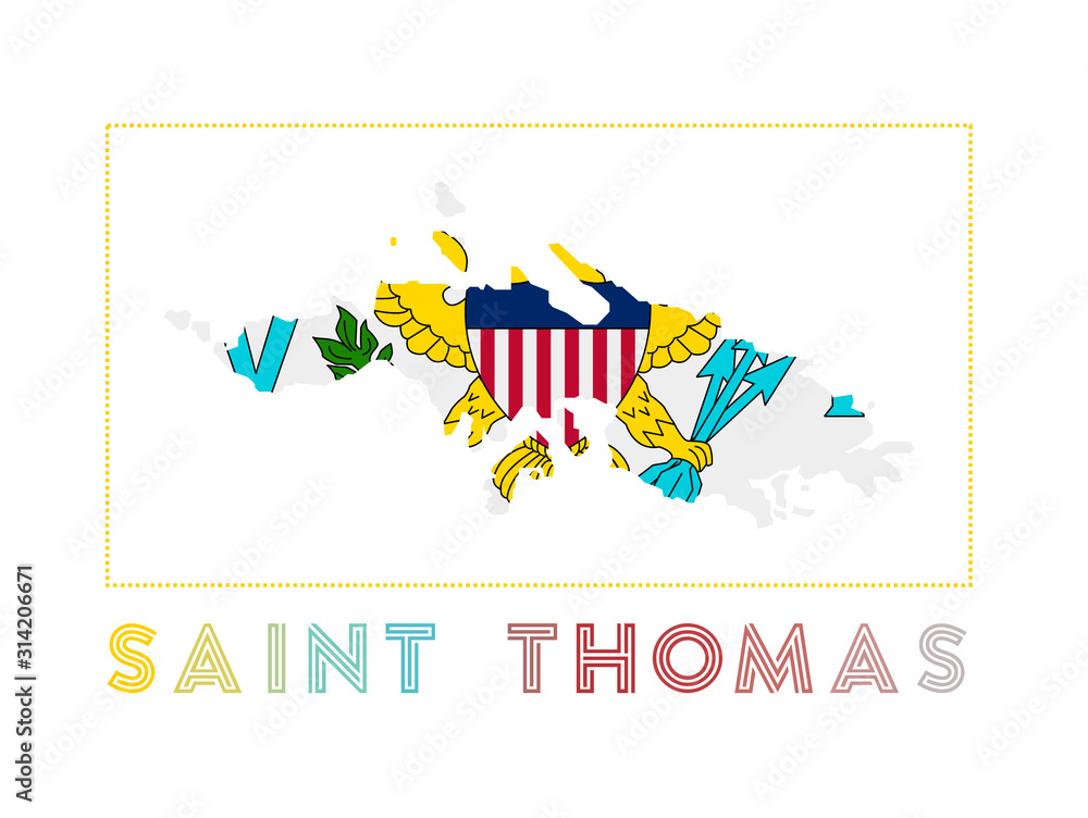 Saint Thomas Logo. Map of Saint Thomas with island name and flag ...