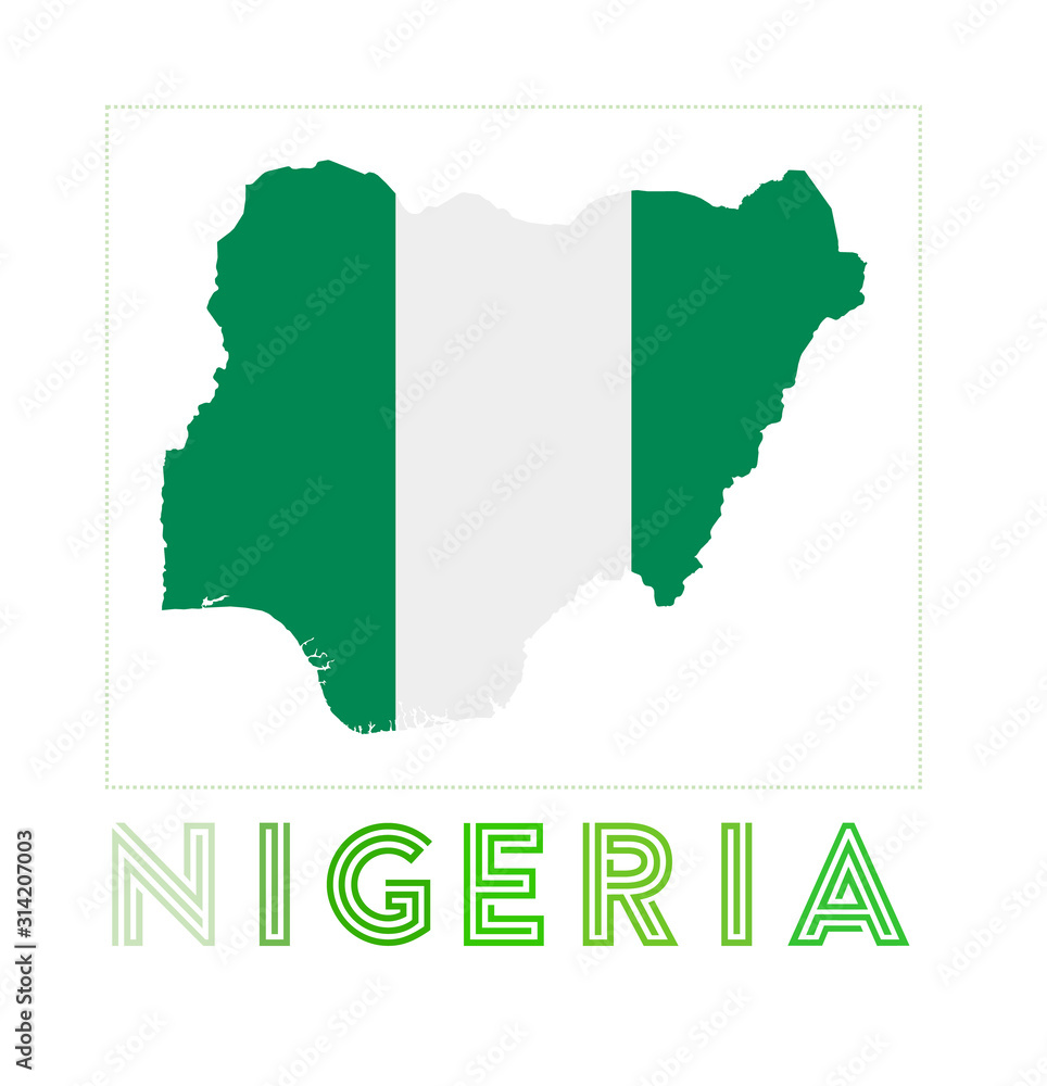 Nigeria Logo. Map of Nigeria with country name and flag. Artistic ...