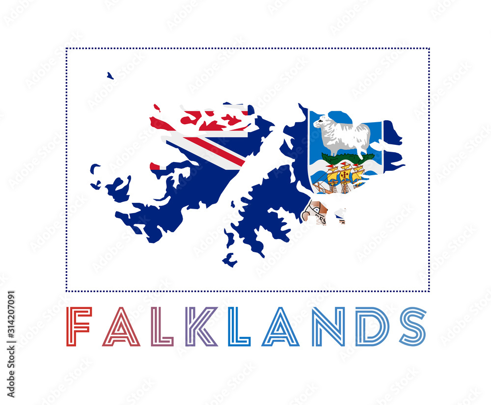 Falklands Logo. Map of Falklands with country name and flag. Charming ...