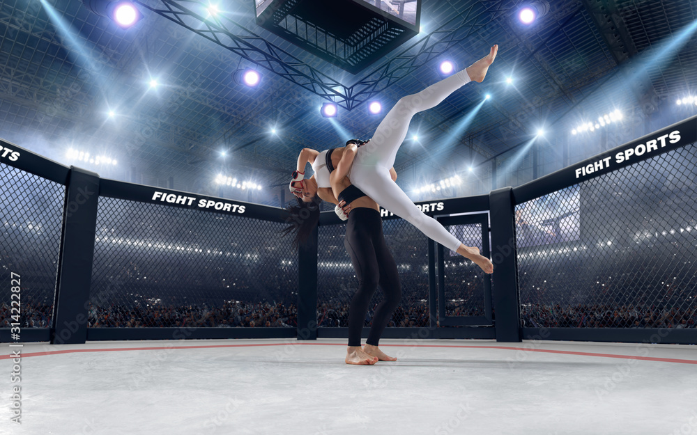 MMA female fighters on professional ring. Stock Photo | Adobe Stock