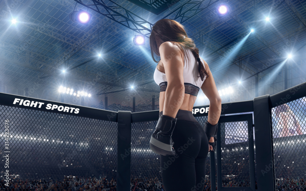 MMA female fighters on professional ring. Stock Photo | Adobe Stock