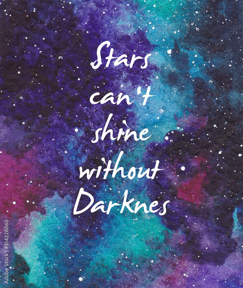 Watercolor inspirational card with beautiful space illustration. Night ...