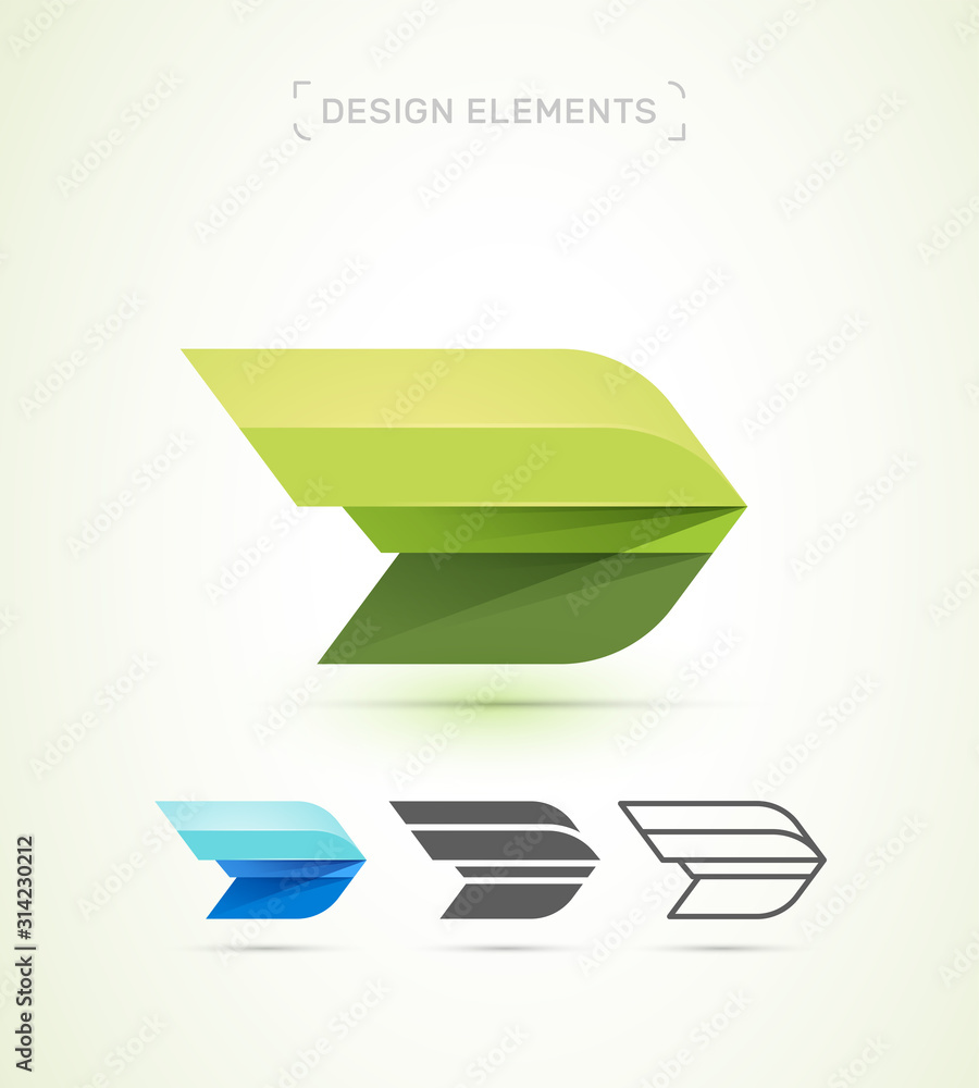 Abstract aircraft wing logo icon set. Origami paper and fluent material ...