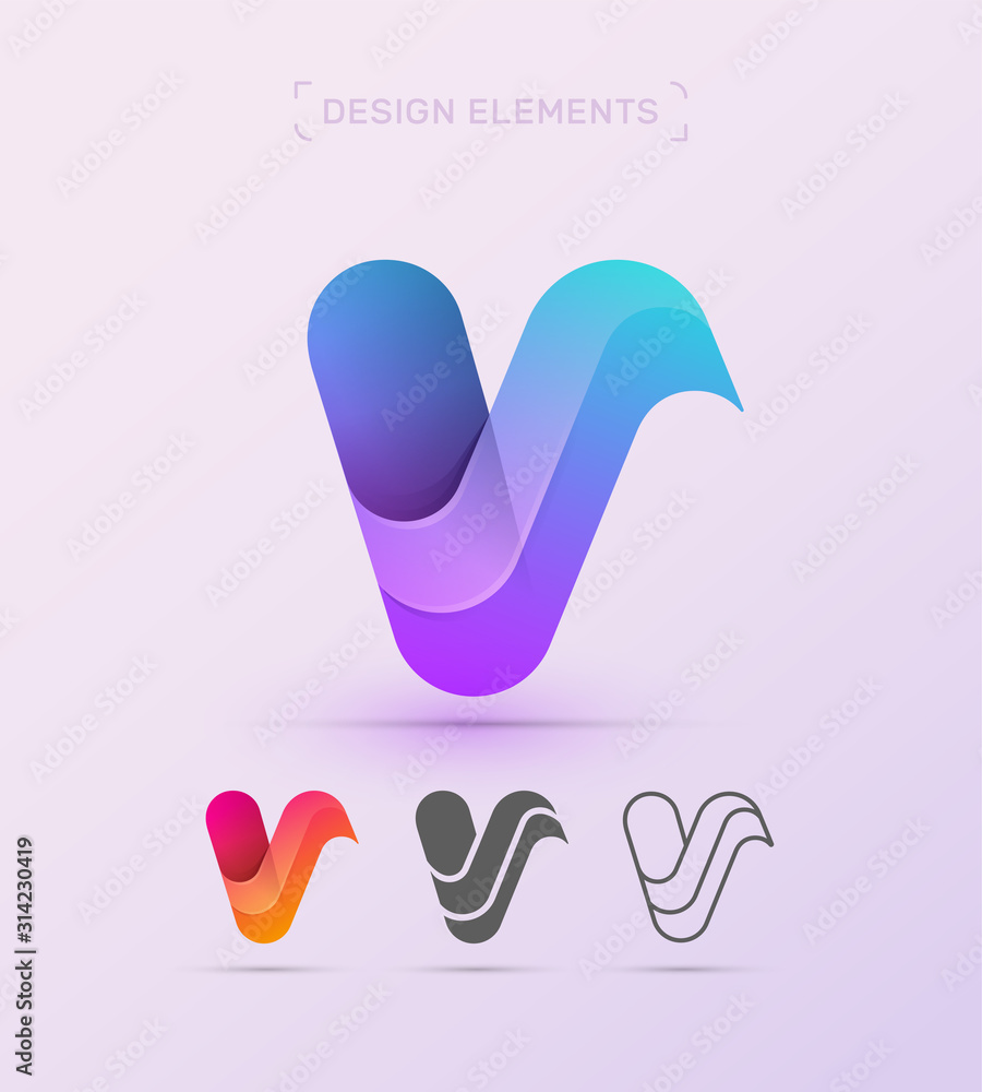 Vector letter V logo design template. Material design, origami paper ...