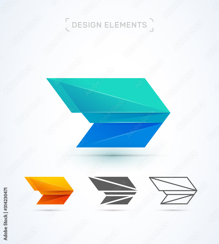Abstract aircraft wing, arrow logo design template. Origami paper and ...