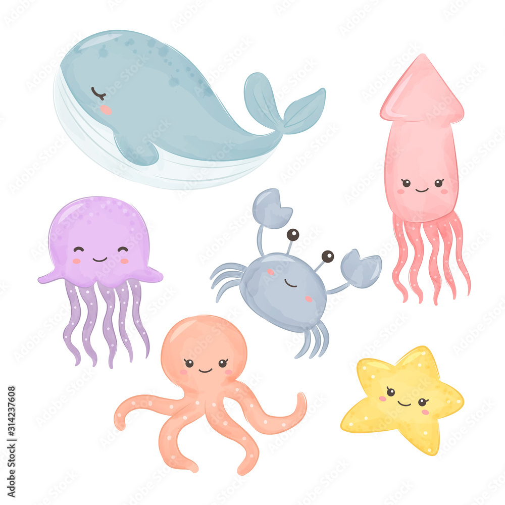 cute sea creatures clipart Stock Vector | Adobe Stock