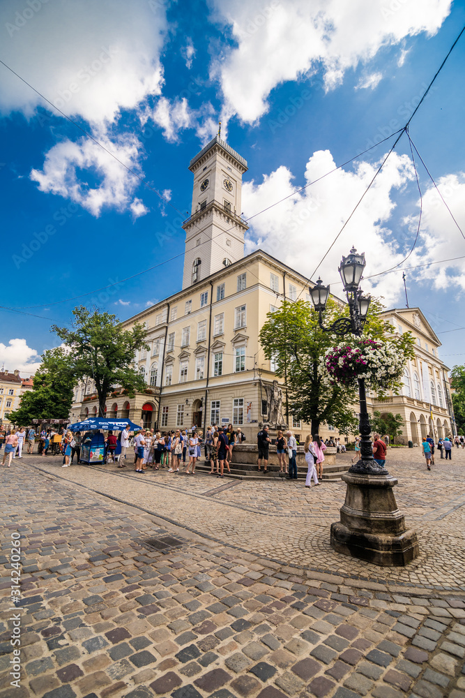Lviv, Ukraine - June, 2019: Cityscape view on the old town with ...