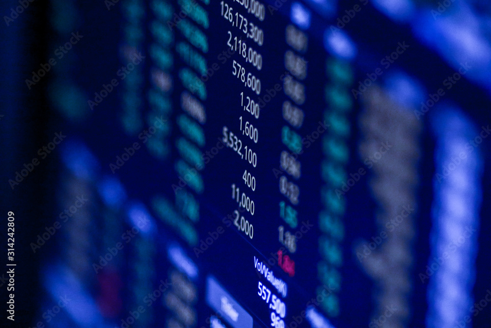 Stock exchange market chart, Stock market data on LED display. Business ...