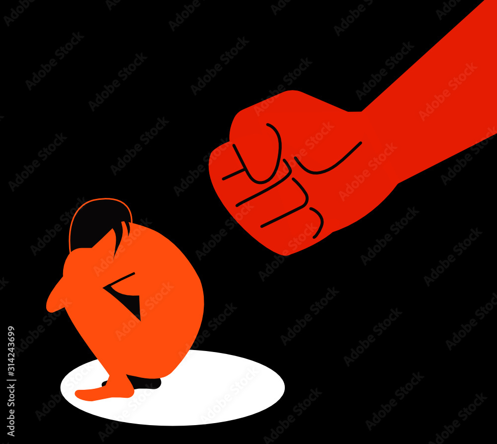 Vector illustration of abusive toxic spouse relationship. Sad crying ...