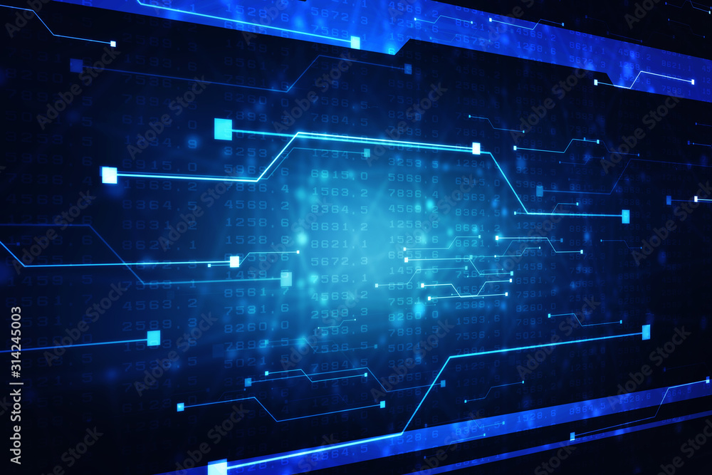 2d illustration Abstract futuristic electronic circuit technology ...