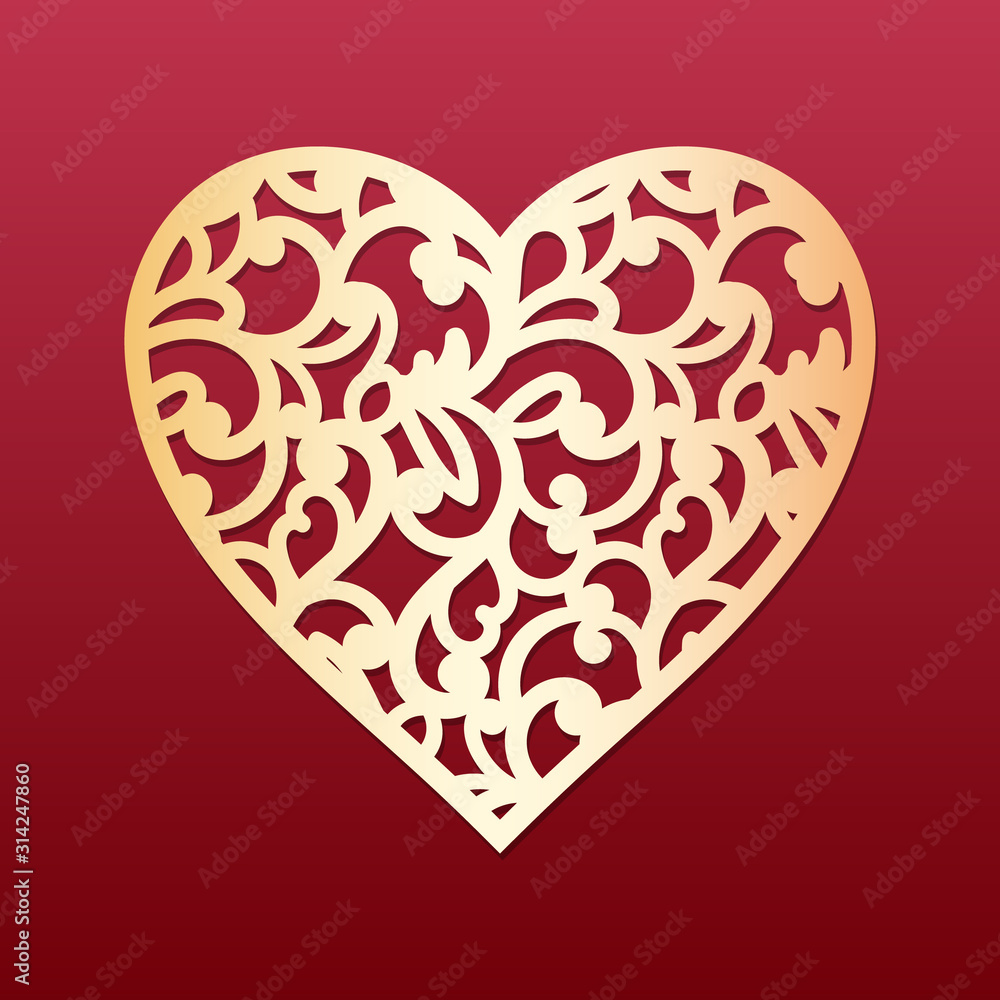 Laser cut heart with swirls pattern. Template for cutting, interior ...