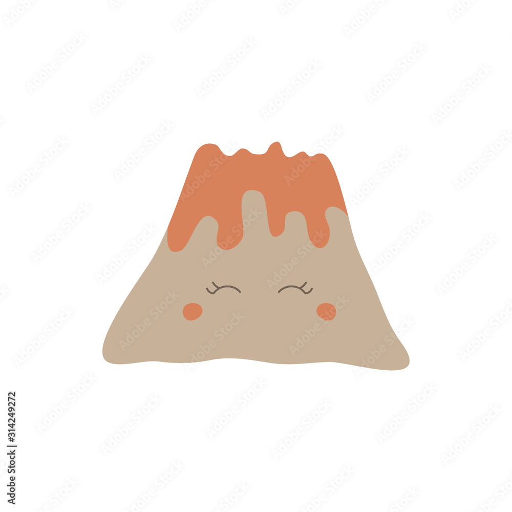 Prehistoric cute volcano with lava vector illustration. Hand drawn ...