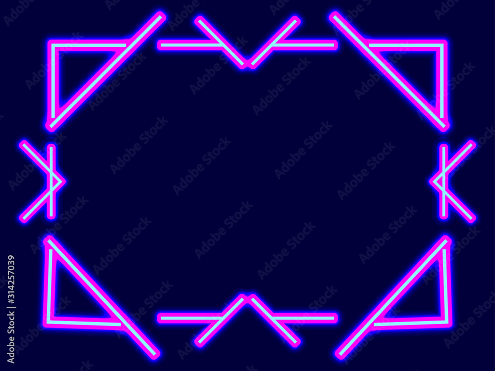 Neon frame. The effect of a neon lamp. Linear border 80s style. Design ...
