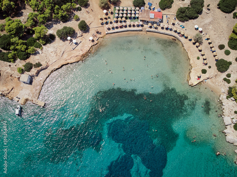 Beautiful landscape with blue lagoon and beach. Top view of the Moni ...
