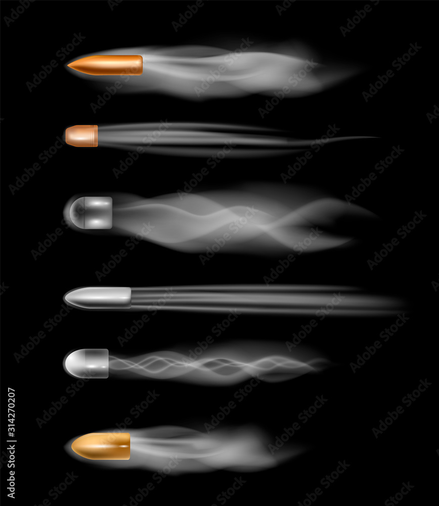 A flying bullet with a fiery trace. Stock Vector | Adobe Stock