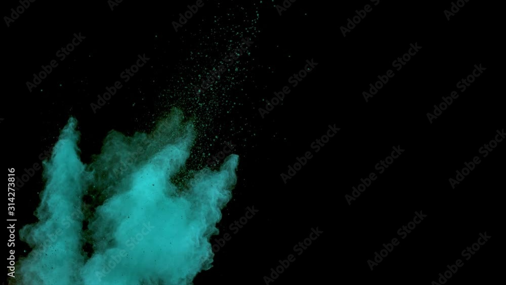 Vidéo Stock Realistic sky blue powder dust explosion on black ...
