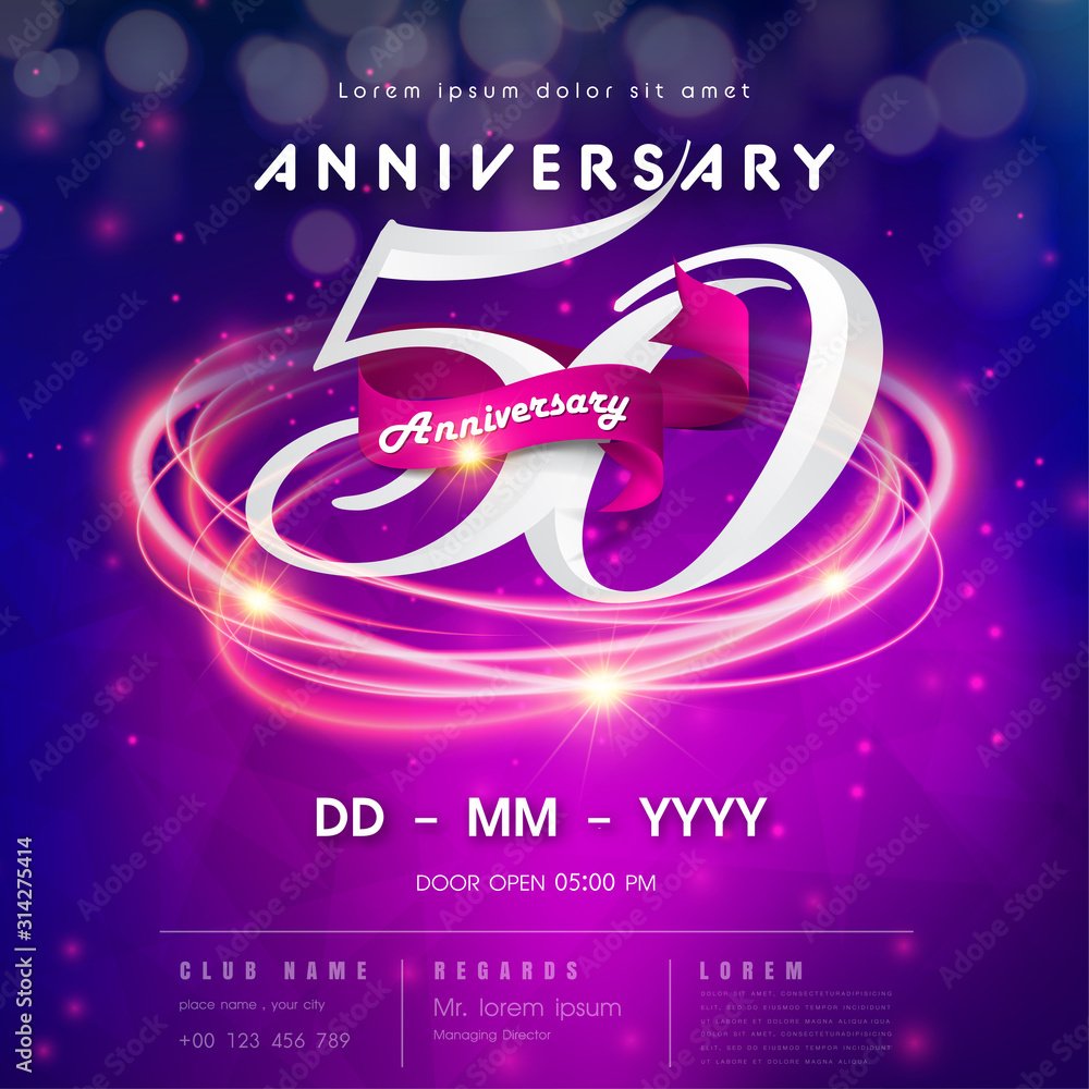 50 years anniversary logo template on purple Abstract futuristic space ...