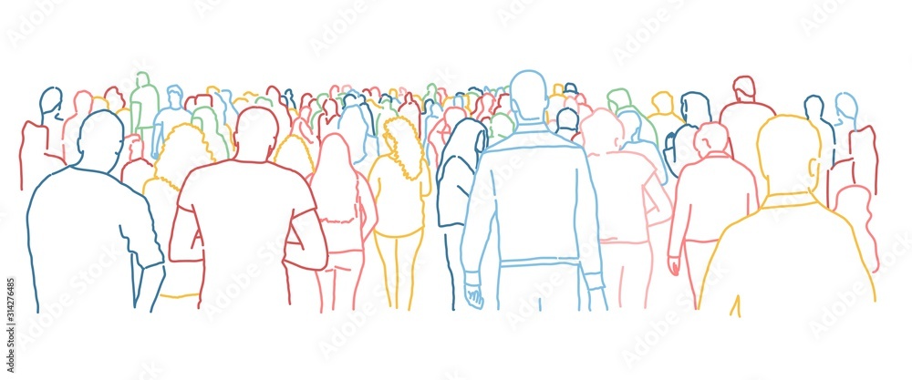 Crowd of people. Colour line drawing vector illustration. Stock Vector ...