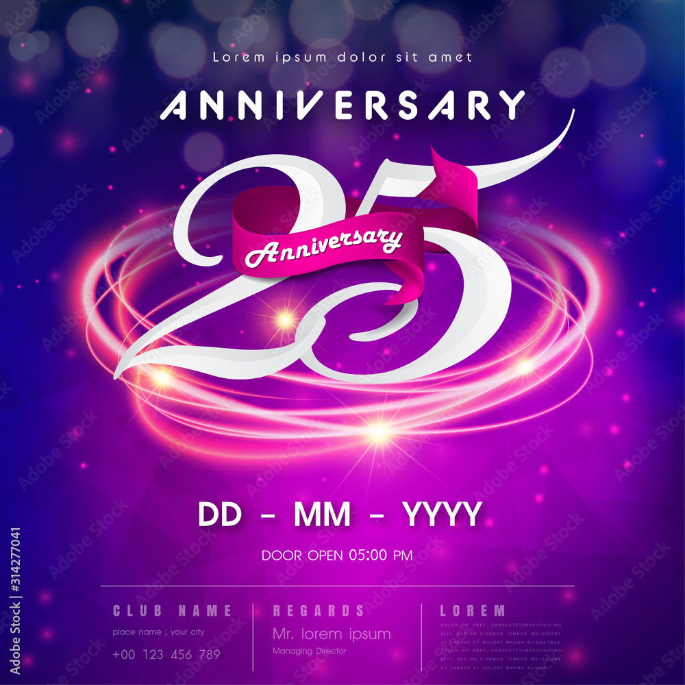 25 years anniversary logo template on purple Abstract futuristic space ...