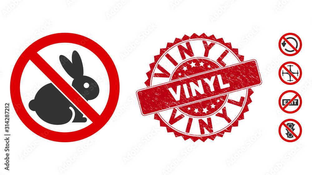 Vector no rabbits icon and distressed round stamp seal with Vinyl text ...