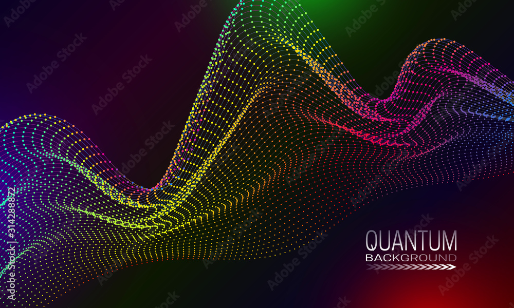 Quantum background design with iridescent dots and lines array ...