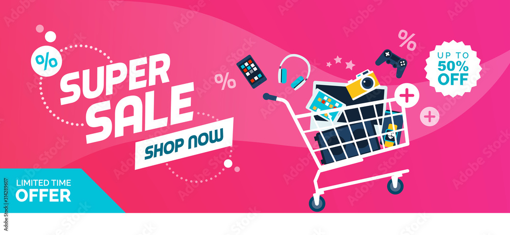 Electronics promotional sales banner with shopping cart Stock Vector ...
