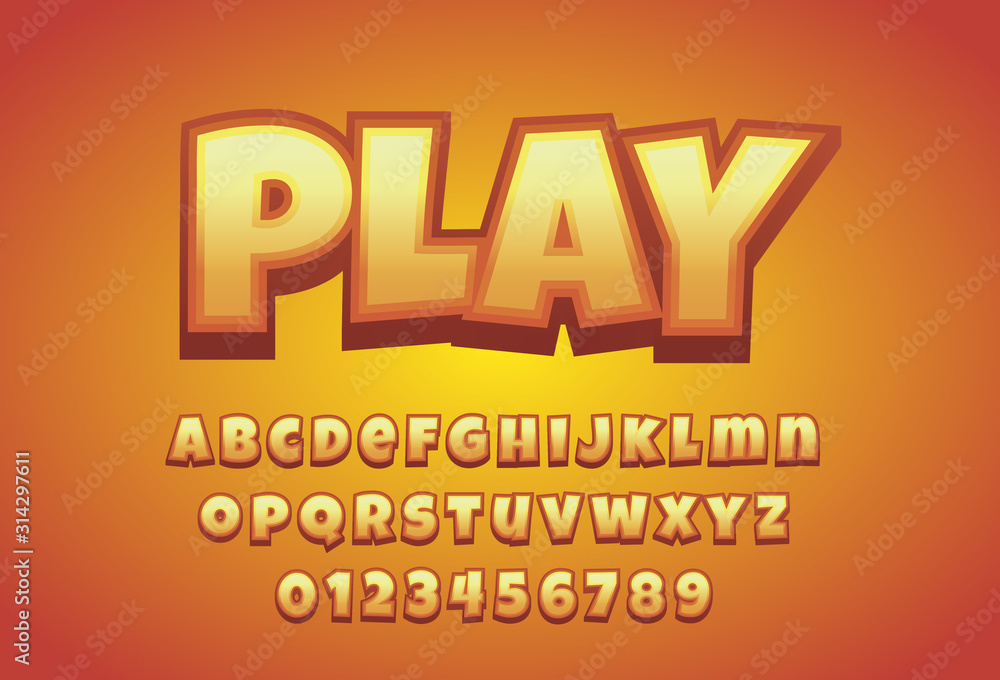 Play - text effect with modern 3d design, gradient font complete set ...