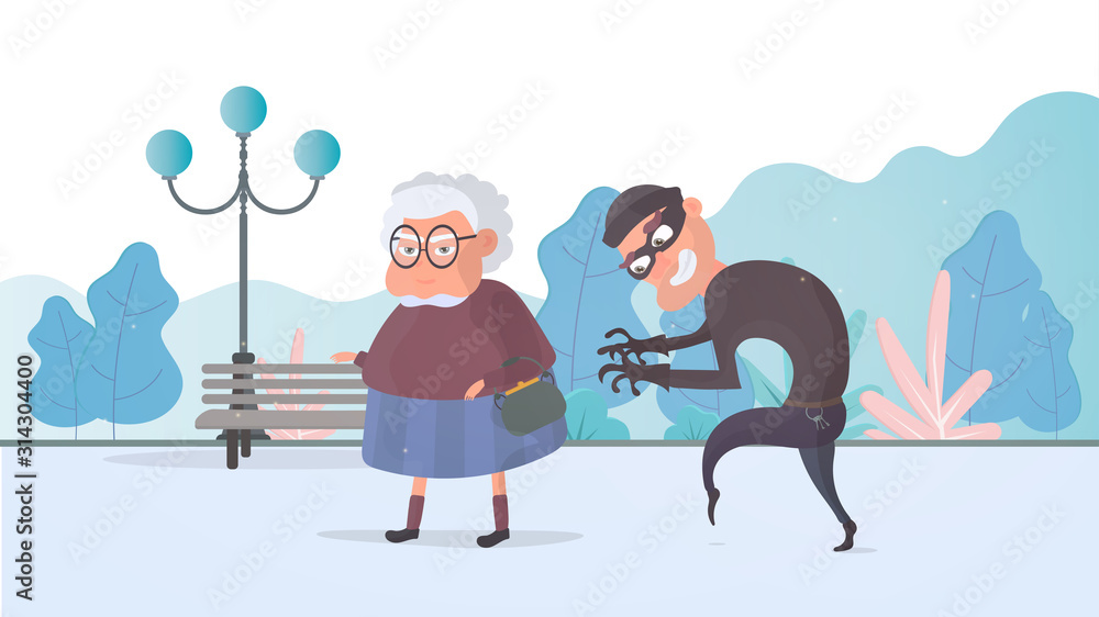 Thief and Senior Woman. The thief stole a handbag from an old woman ...