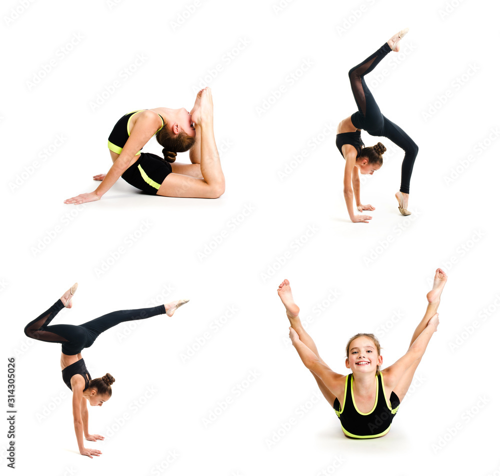 Collection of photos flexible cute little girl child gymnast doing ...