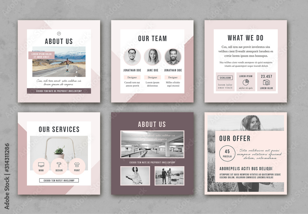 Faded Pastel Pink Social Media Square Post Layouts Stock Template ...