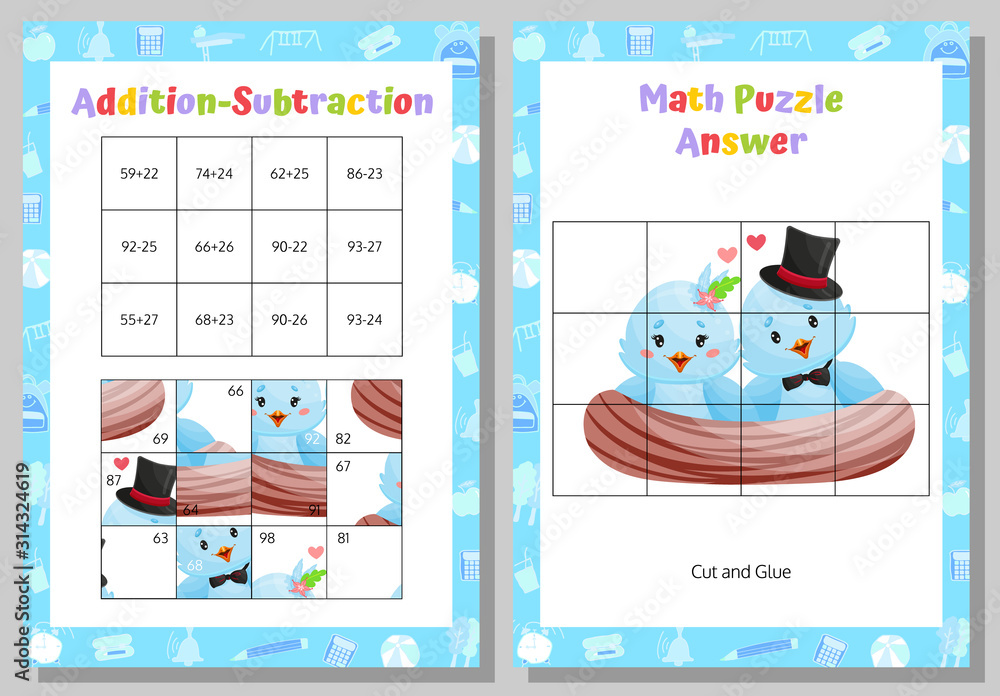 Addition, Subtraction Math Puzzle Worksheet. Educational Game ...