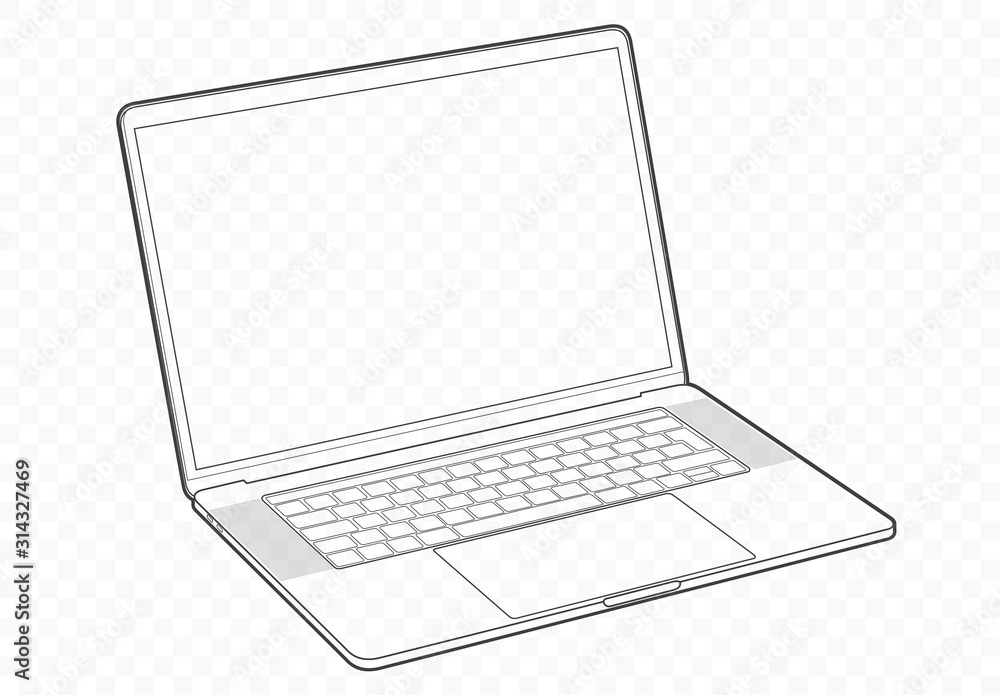 Vector notebook illustration. Outline professional laptop sketch ...