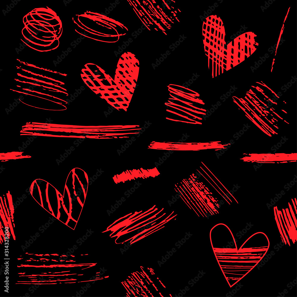 Set of red Hand Drawn Doodle Strokes. Vector seamless pattern with ...