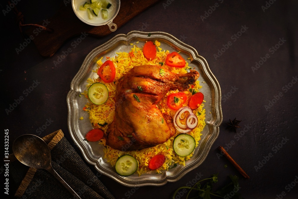 Chicken Kabsa/ kuzhi Mandhi or Mandi Biryani served with yogurt mint ...