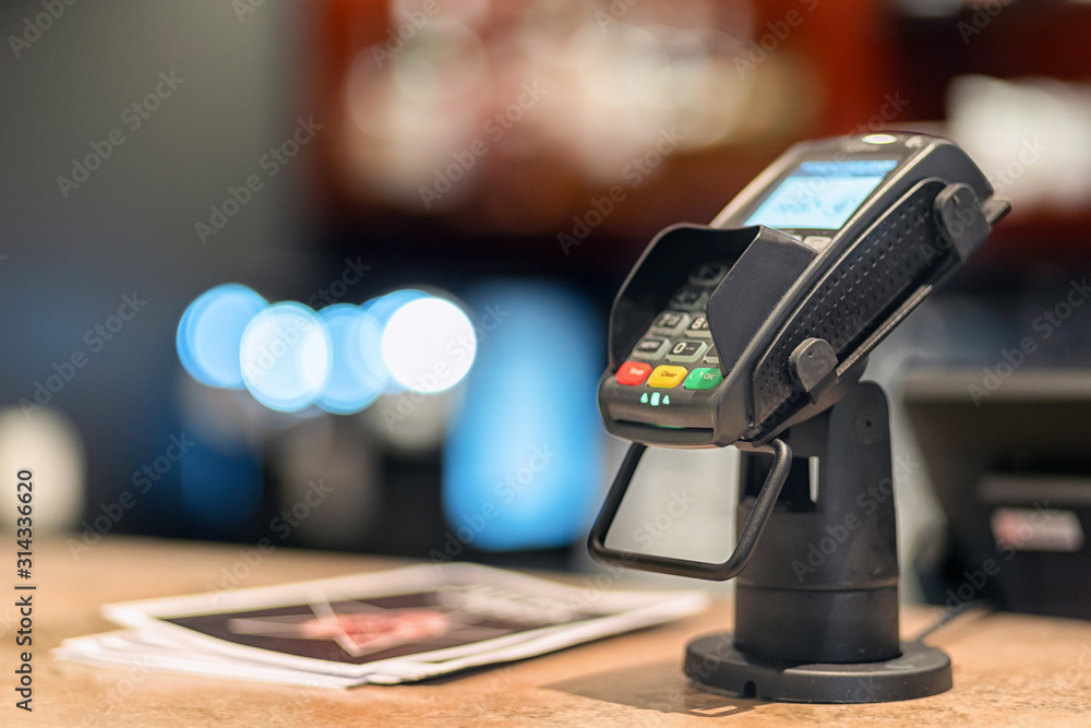 Bank terminal and payment card on the office table Stock Photo | Adobe ...
