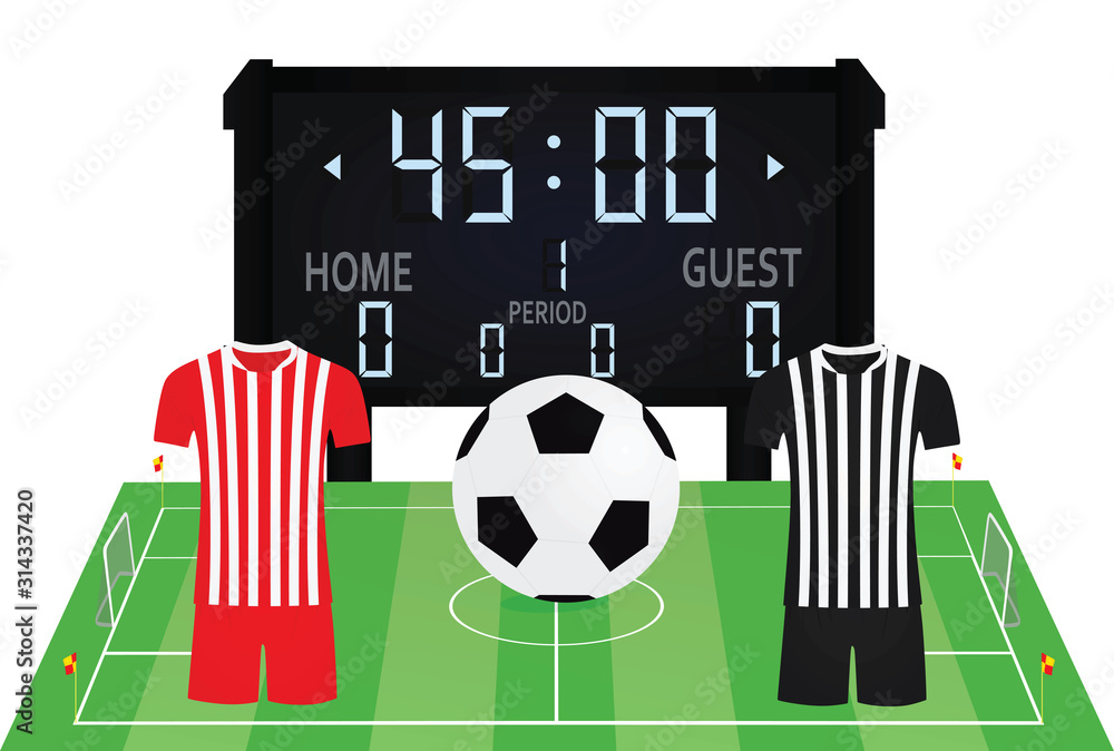 Soccer field, ball and scoreboard. vector illustration Stock Vector ...
