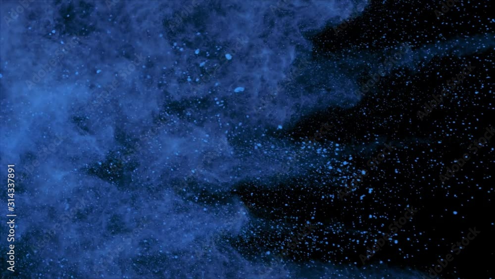 Realistic blue powder explosion on black background. Slow motion ...