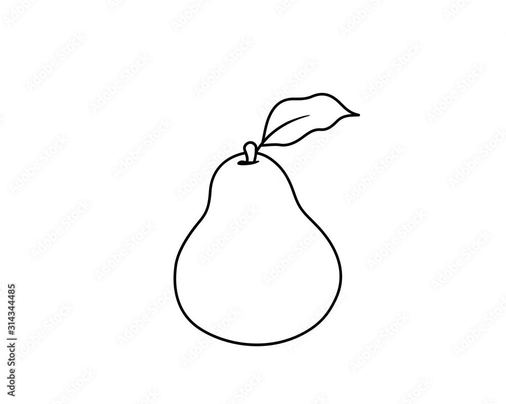 Pear colouring page, simple black outline, vector illustration Stock ...