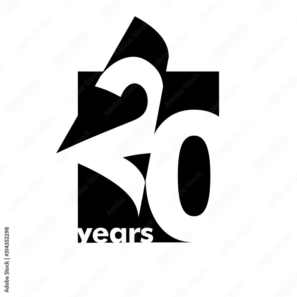 Isolated abstract logo 20 years. In the form of an open book, magazine ...