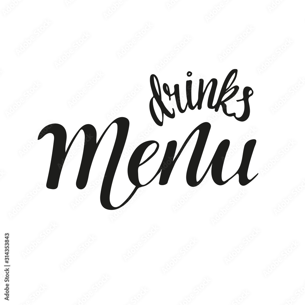 drinks menu - information hand writing font isolated on white ...