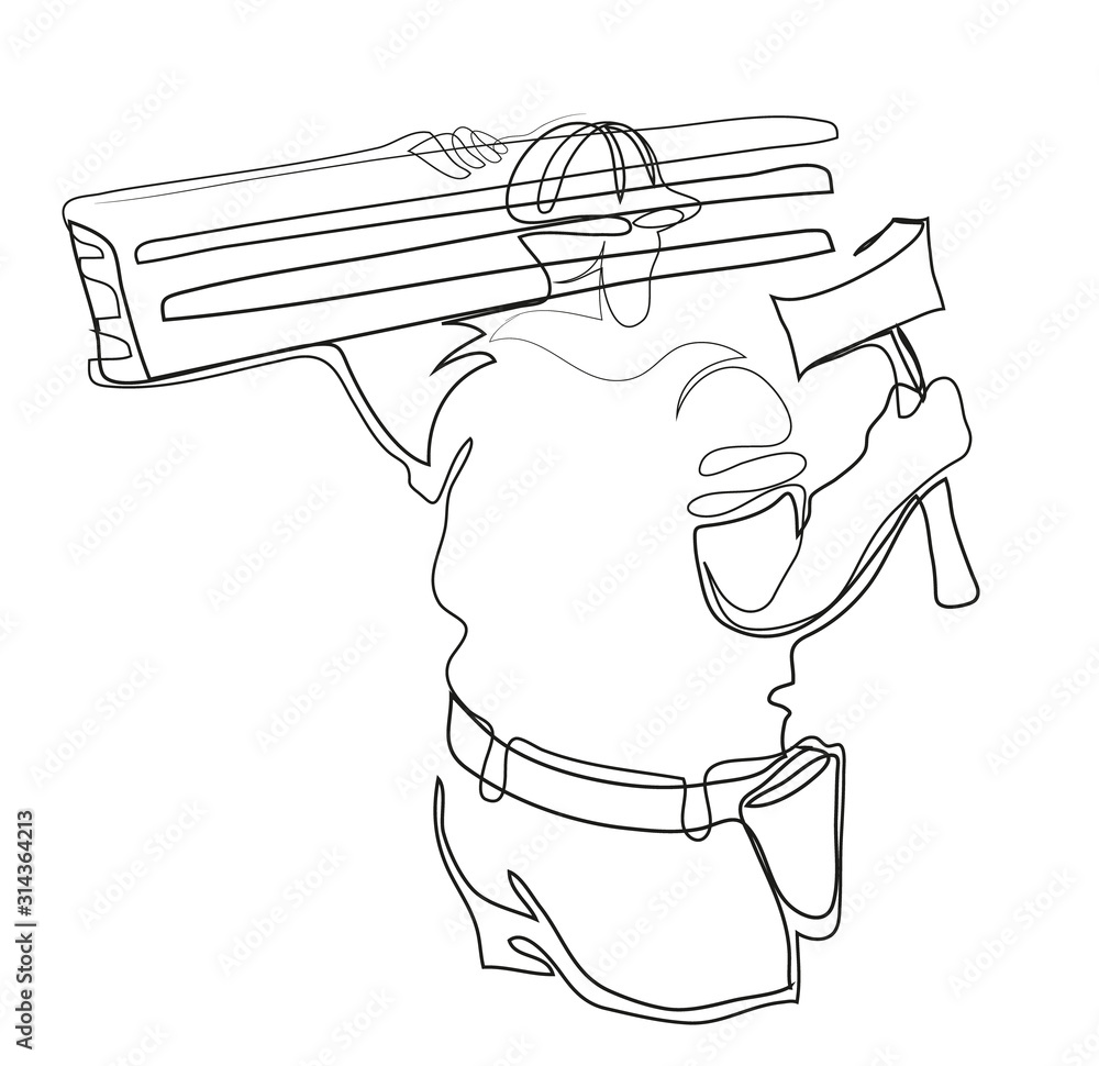 One continuous line drawing of lumberjack on uniform carrying wooden ...