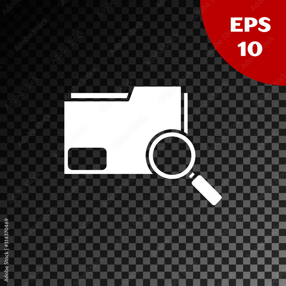 White Search concept with folder icon isolated on transparent dark ...