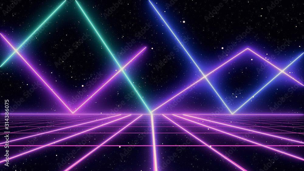 Retro cyberpunk style 80s Sci-Fi Background Futuristic with laser grid ...