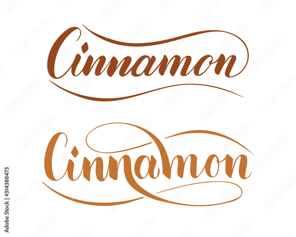 Vector hand written cinnamon text isolated on white background. Kitchen ...