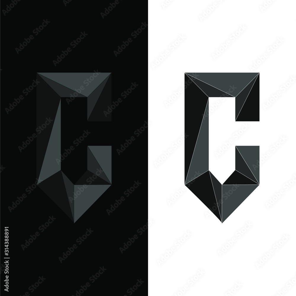 Initial letter C logo template with low poly crystal glass symbol in ...