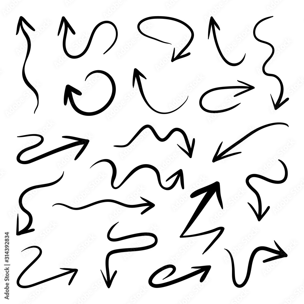Arrows hand drawn vector set. Sketch arrow design for application ...