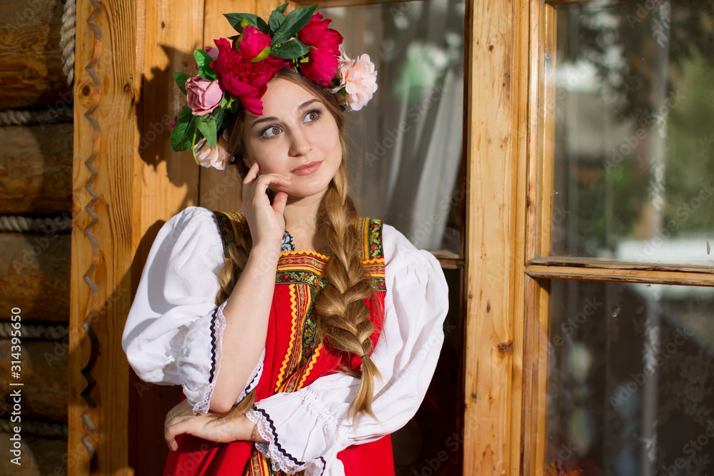 Beautiful woman portrait in russian style. Beautiful Russian girl in ...