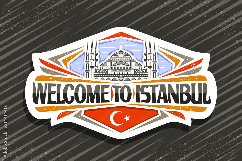 Vector logo for Istanbul, decorative cut paper sign with draw ...