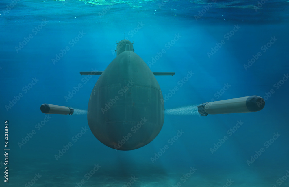 Naval submarine firing torpedoes underwater Stock Illustration | Adobe ...